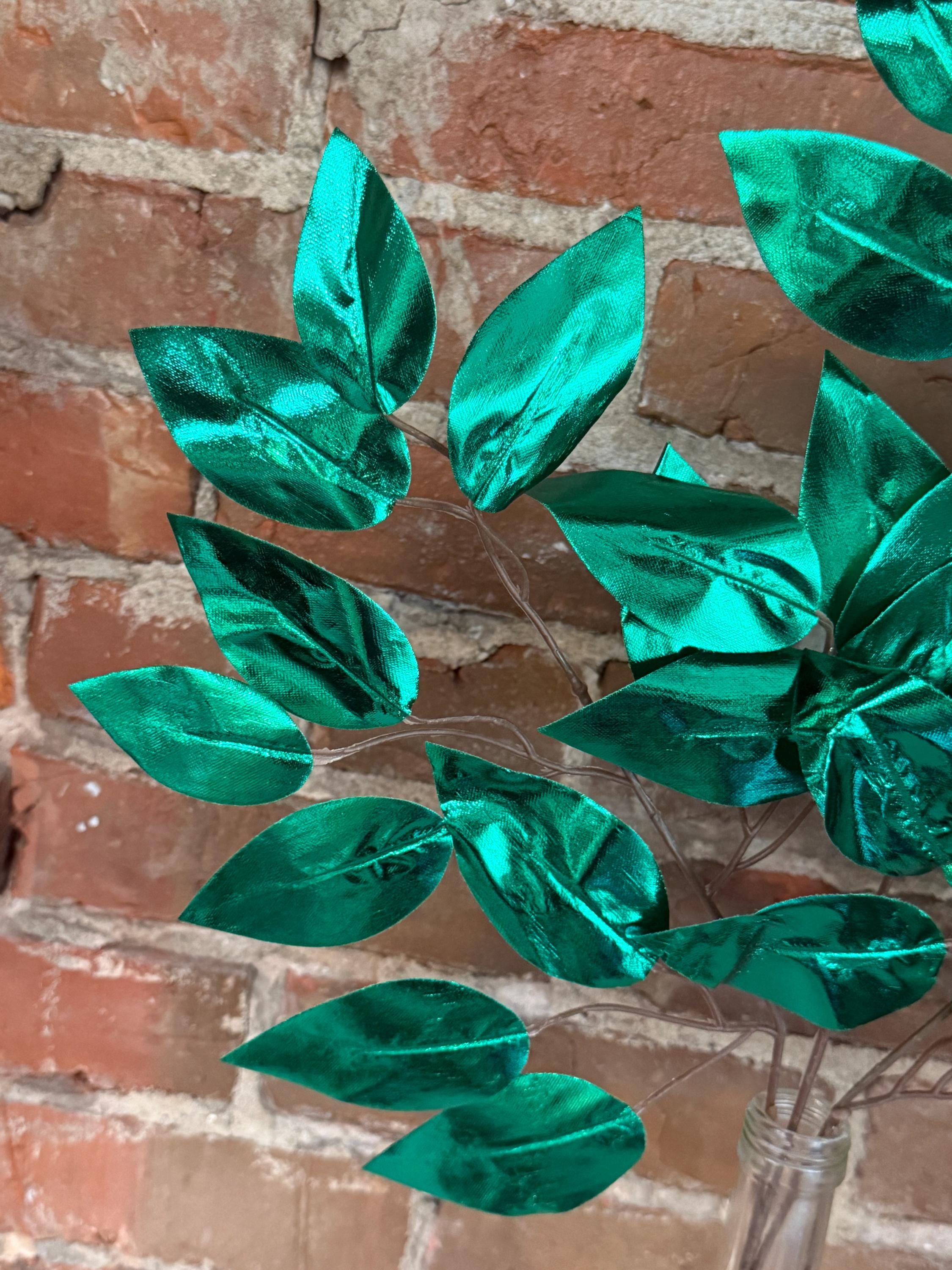 Emerald Green Metallic Ficus Leaf Spray 23", Perfect for Mardi Gras, St ...
