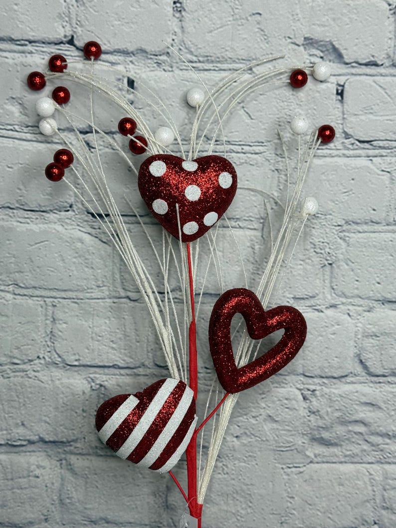 Valentine Heart Stripe Polka Dot Spray 24", Heart Spray for Wreaths ...