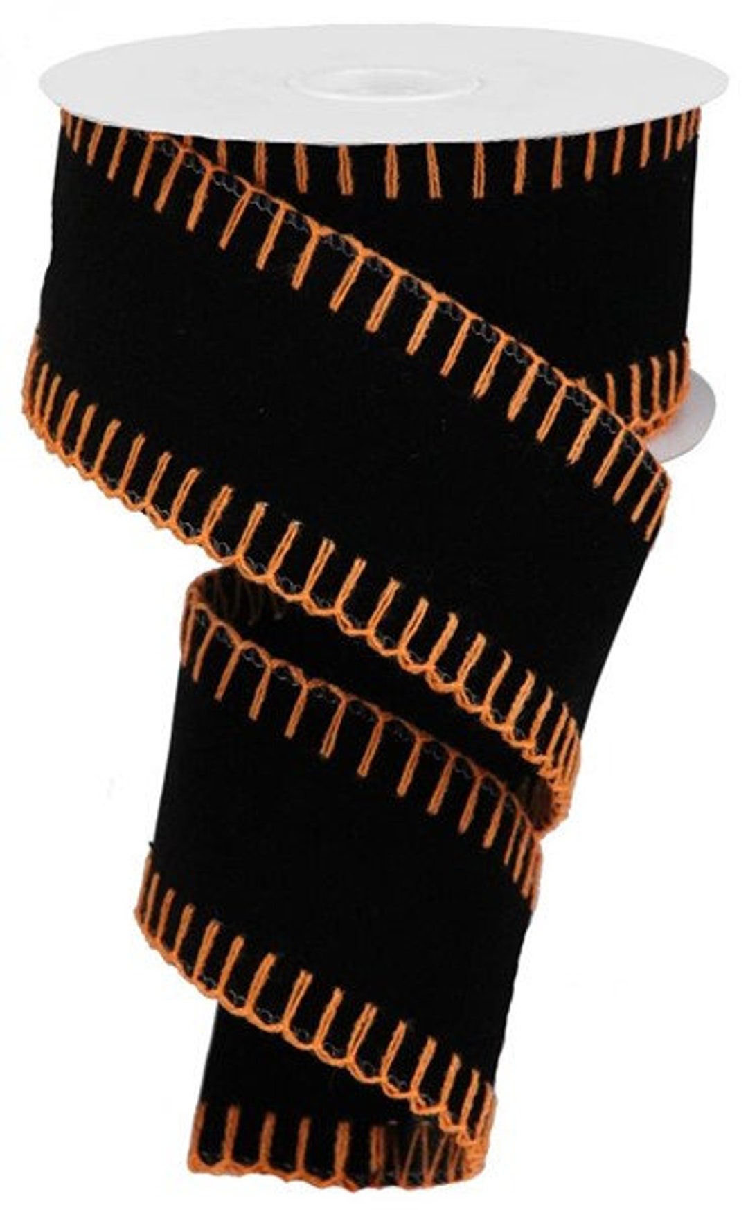 Halloween Black Velvet With Orange Stitched Edge 2.5” X 10 Yards ...