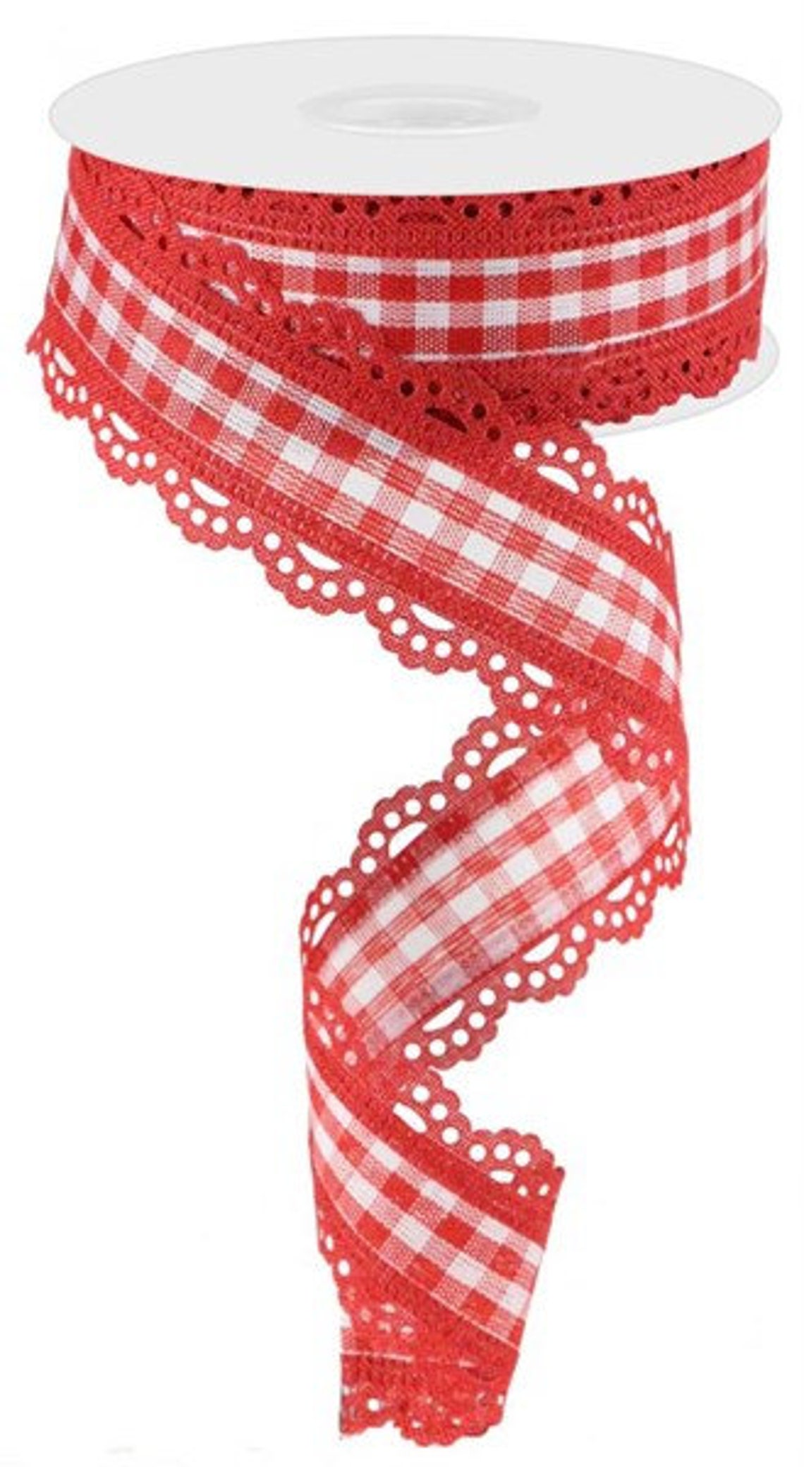 Red and White Gingham Scalloped Edge 1.5” X 10 Yards Wired Ribbon ...