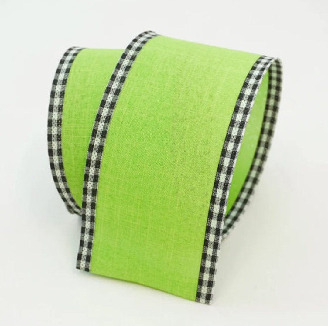 Lime Buffalo Check Border Wired Ribbon, 4" X 10 Yards Farrisilk Ribbon ...