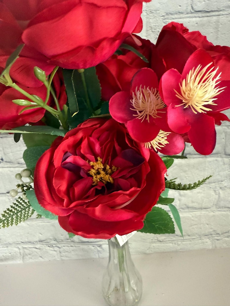 Red Cabbage Rose Bush X 12, 20”, Farmhouse Country Floral, Wreath ...