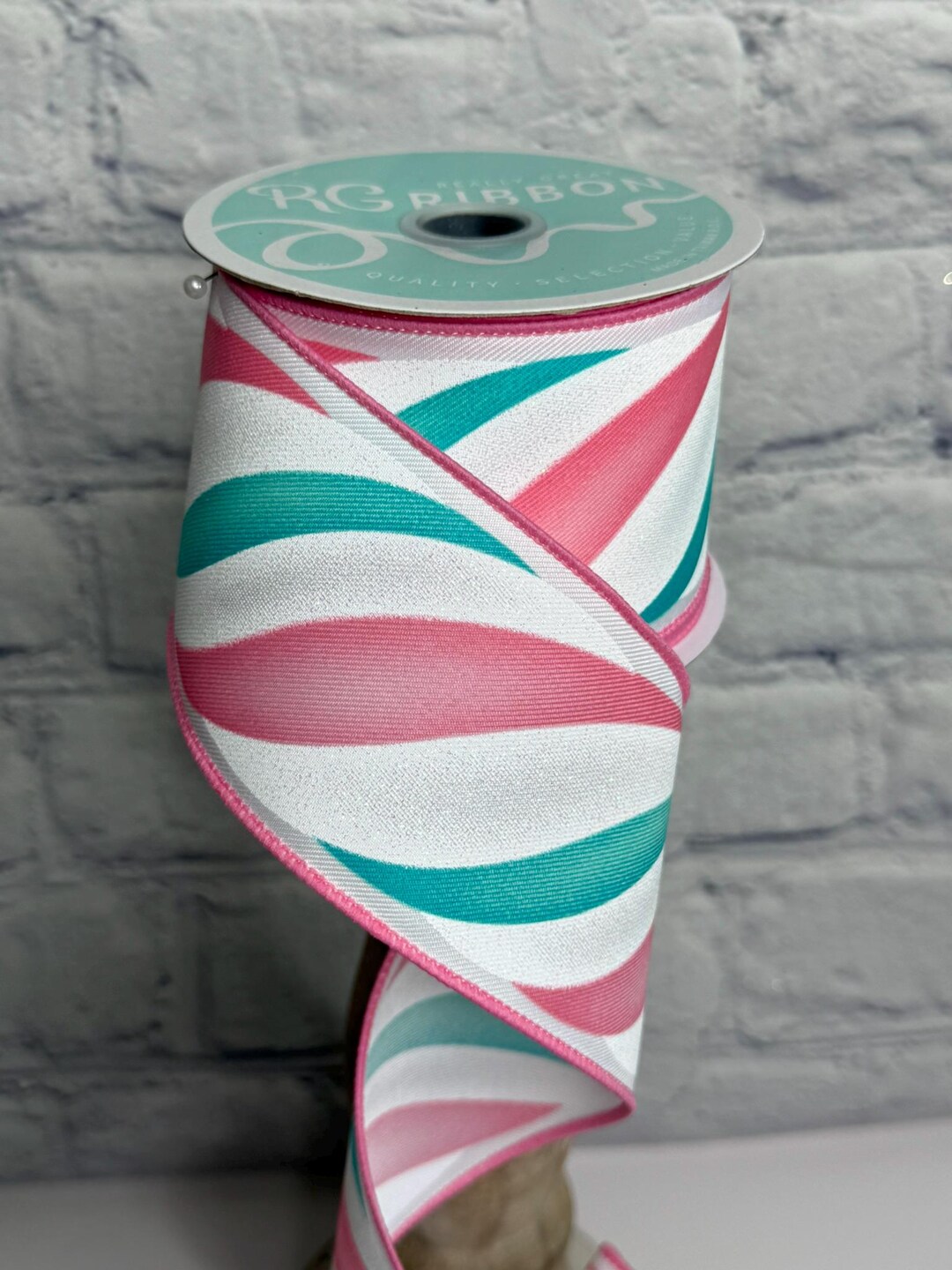 Candy Swirl Stripe Christmas Pink, Ice Blue, Mint Ribbon 2.5" X 10 Yds ...
