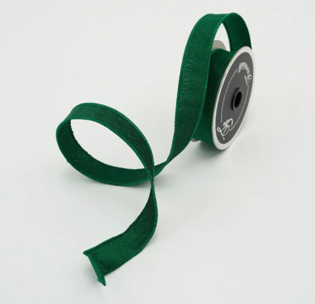Emerald Shabby Silk Wired Ribbon, 1" X 10 Yards Farrisilk Ribbon, RK114 ...