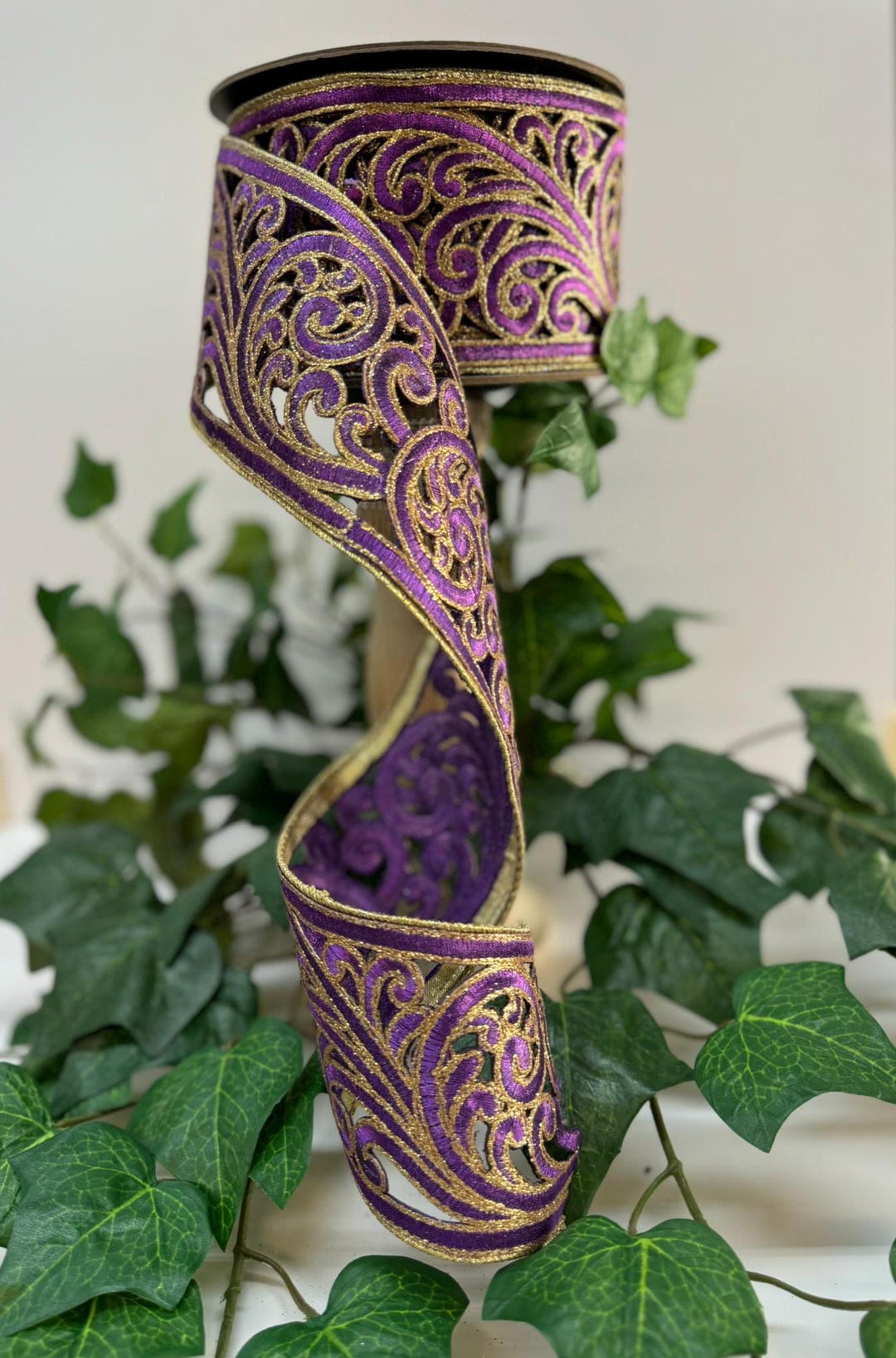 Purple & Gold Scroll Ribbon - 3.5" X 10 Yards! D. Stevens Premium ...