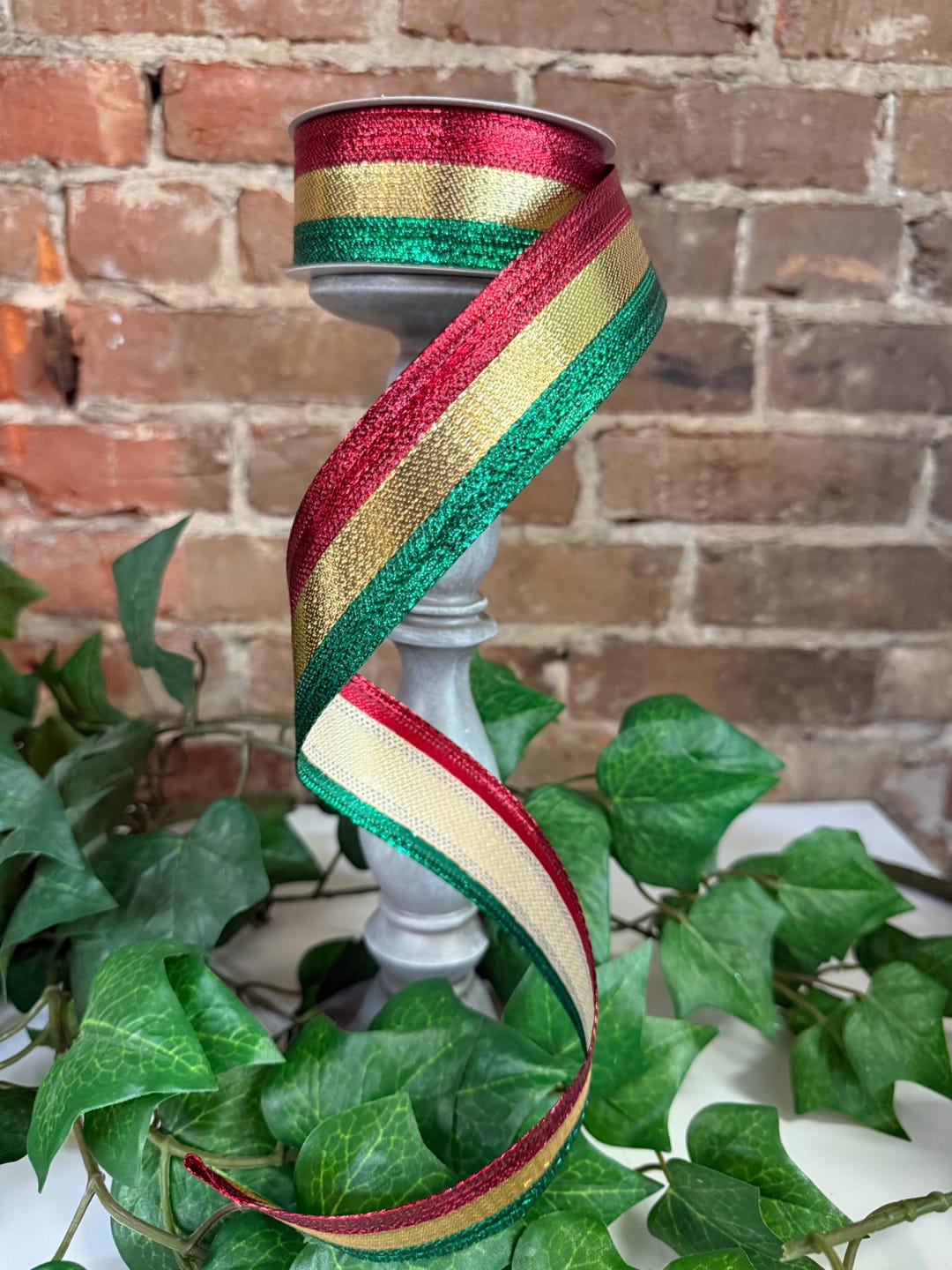 Red Gold Green Metallic 3-in-1 1.5" X 10 Yds Wired Ribbon for Wreaths ...