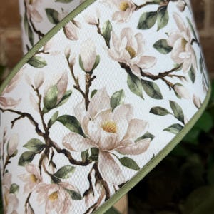 Magnolia Ribbon, Fused With Sage Green Backing 4” X 10 Yards Wired ...