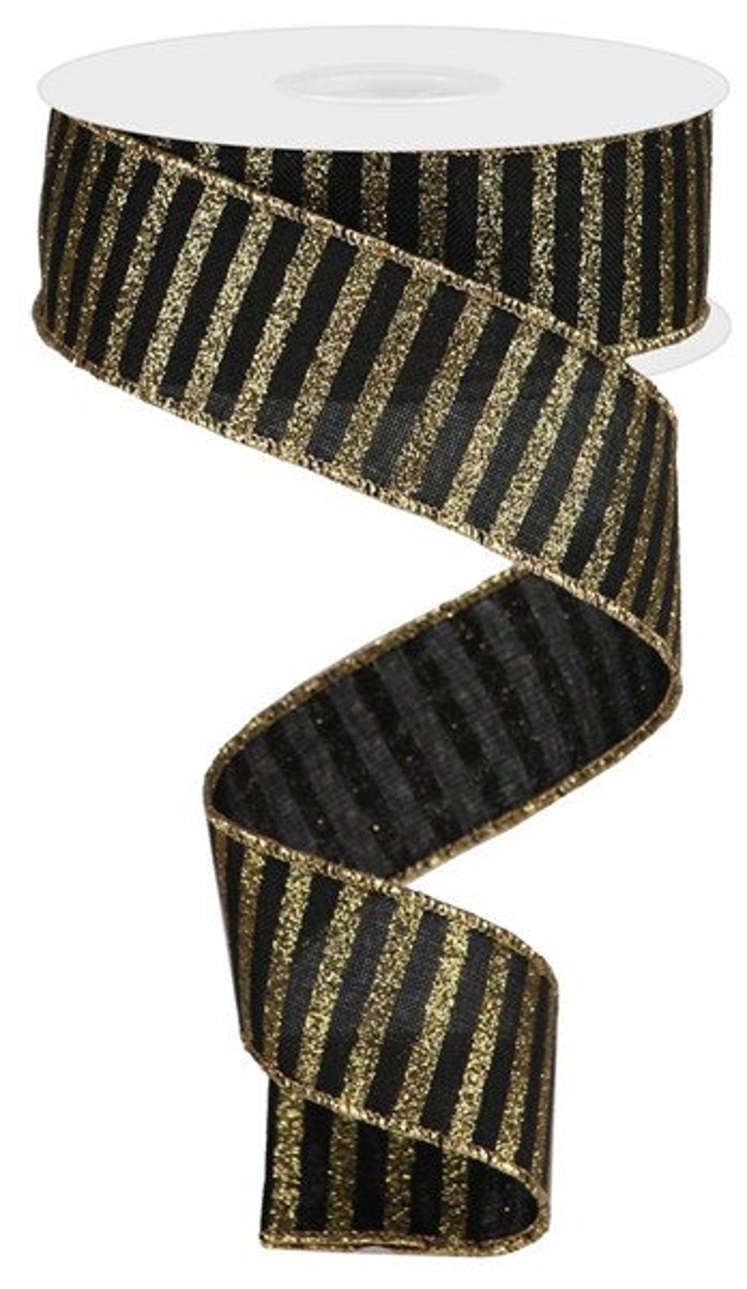 Black and Gold Glitter Stripe on Royal Wired Ribbon 1.5” X 10 Yards ...
