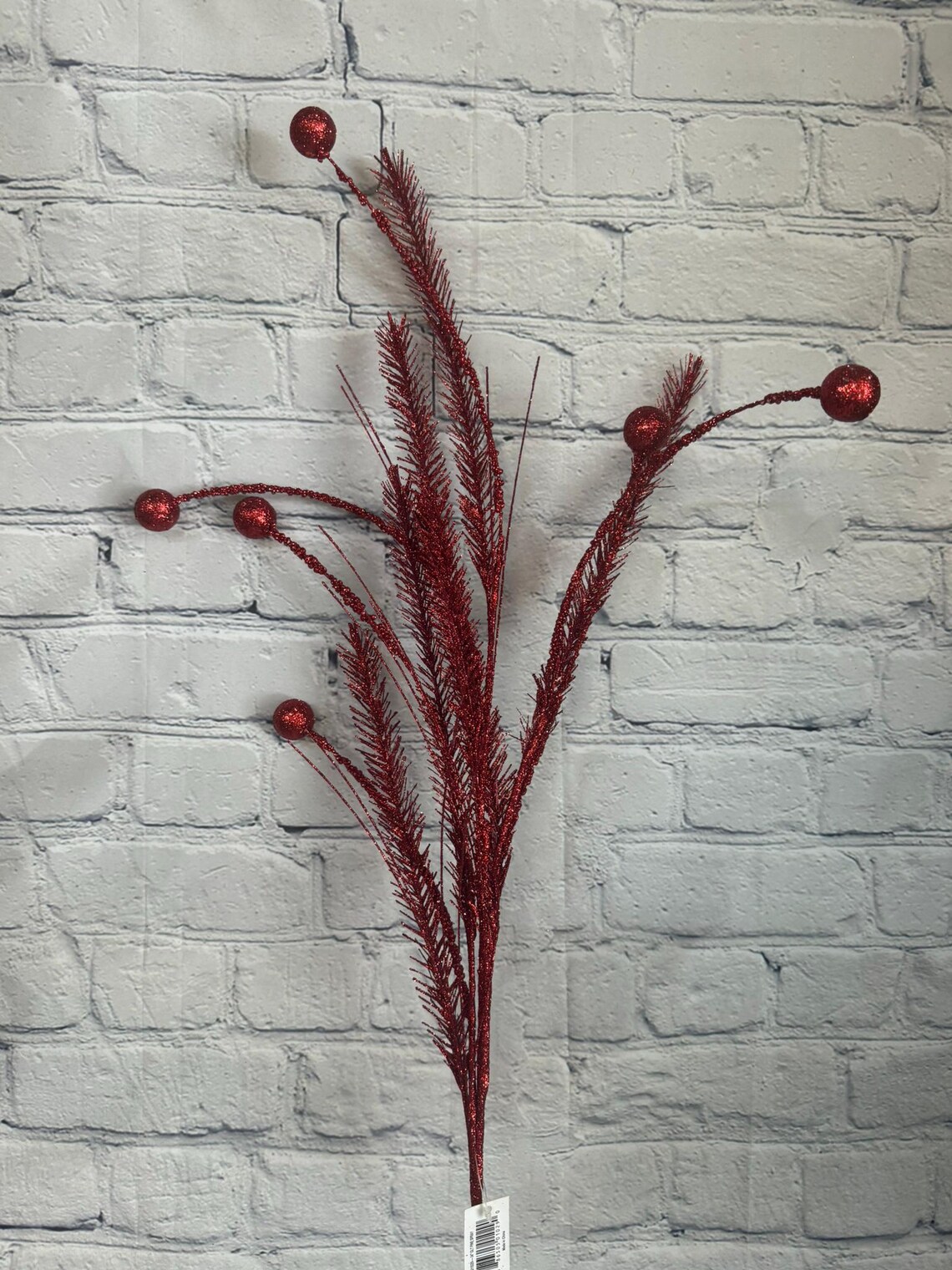 Red Glitter Pine Ball Spray 34", Christmas Whimsy Accents for Wreaths ...