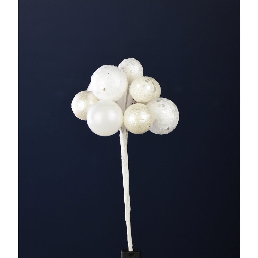 Holiday White Mixed Plastic Ball Cluster Pick 8" for Garland Wreaths ...