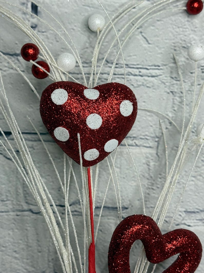 Valentine Heart Stripe Polka Dot Spray 24", Heart Spray for Wreaths ...