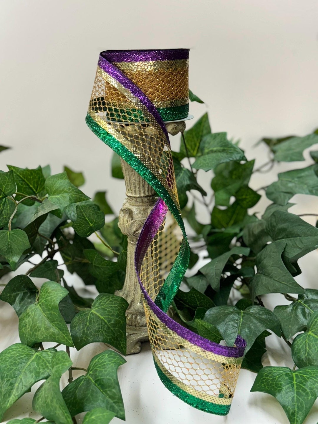 Mardi Gras Mesh With Glittered Edge Ribbon 2.5” X 10 Yards, Ribbon for ...