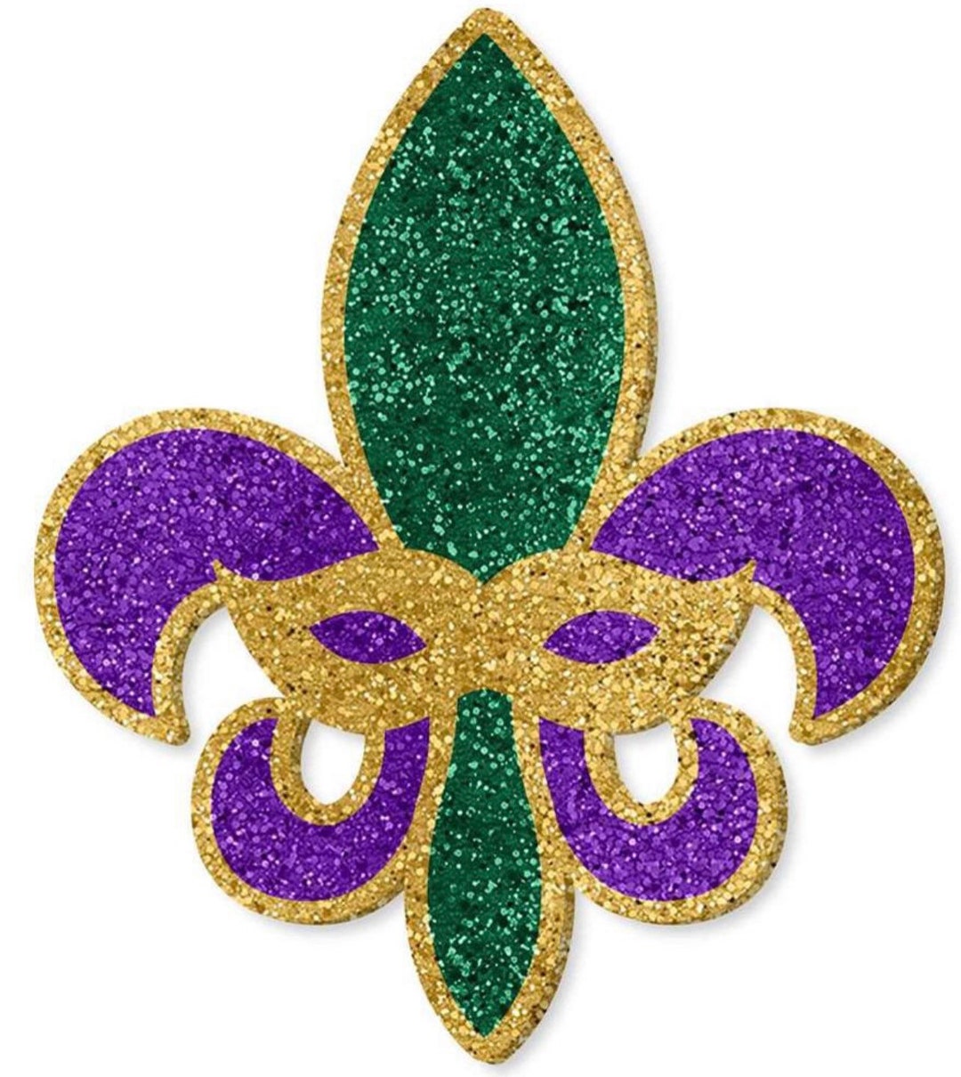 Mardi Gras Glitter Fleur De Lis With Mask, Accents for Wreaths, Wreath ...