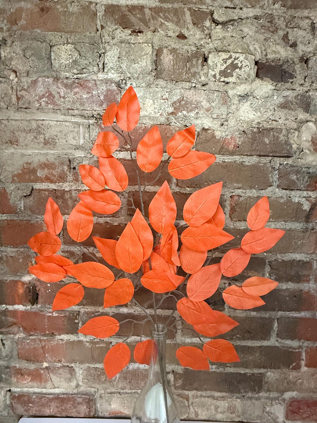 Orange Ficus Leaf Spray 23", Orange Leaves, Spring, Summer, Fall Filler ...