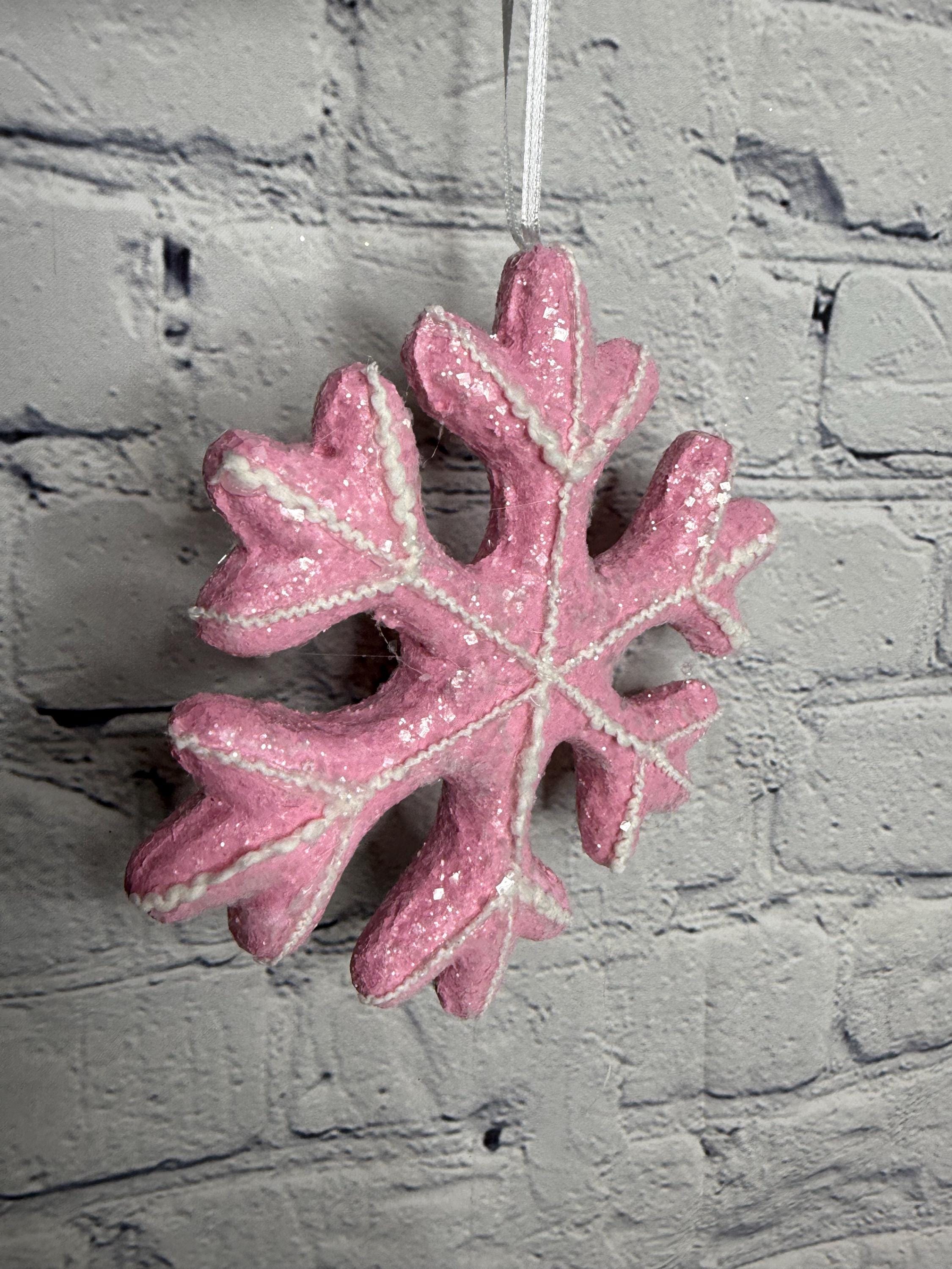 Pink Glittered Snowflake Ornament, 7" Dia, Candy Christmas Tree Decor ...