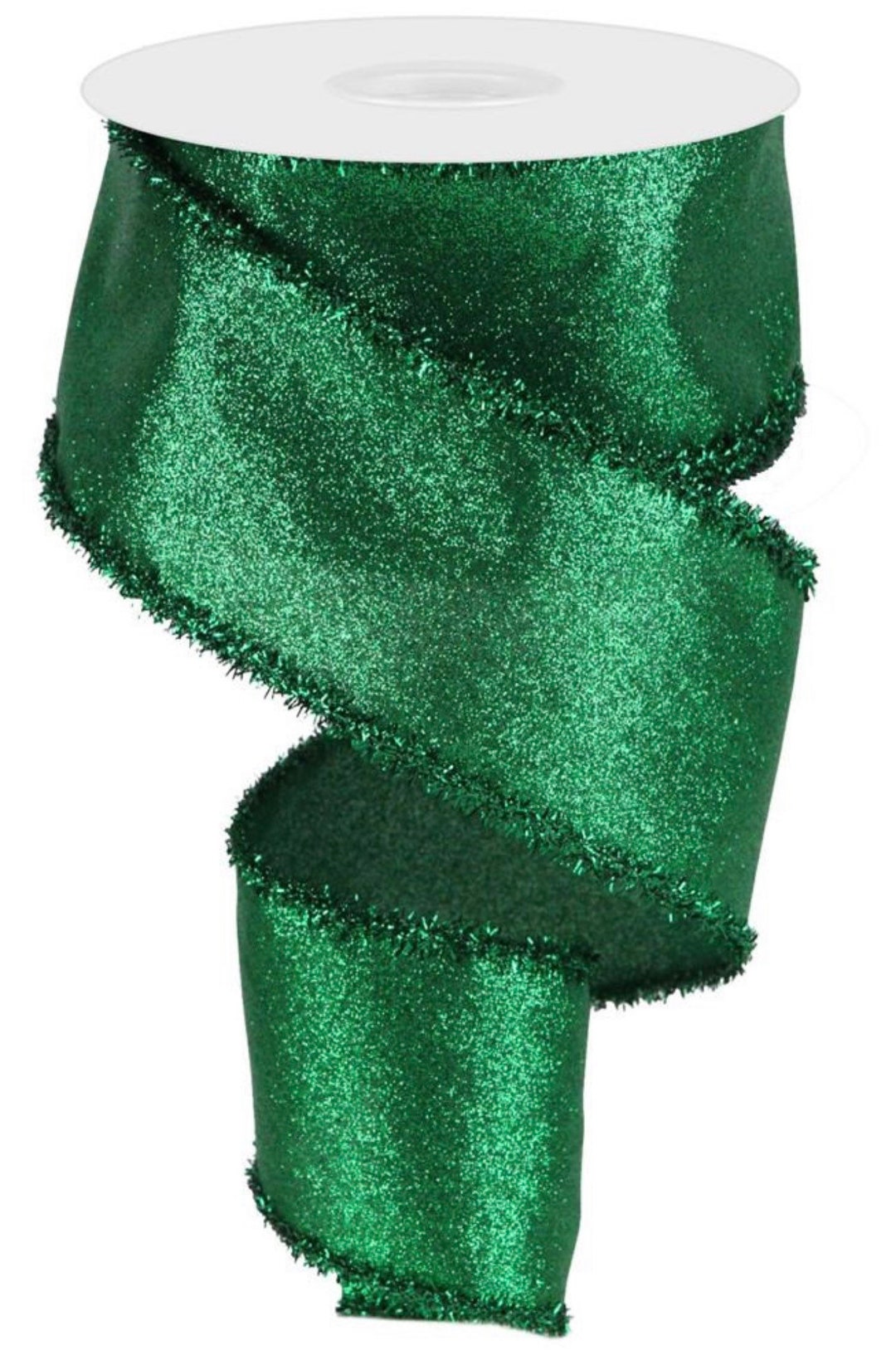 Emerald Green Shimmer Glitter Tinsel Wired Ribbon 2.5” X 10 Yards ...