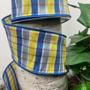 Blue and Yellow Pastel Plaid Wired Ribbon, 2.5" X 10 Yards Farrisilk ...