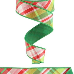 Watermelon Green and Pink Plaid Ribbon Fused With Green 1.5 ” X 10 ...