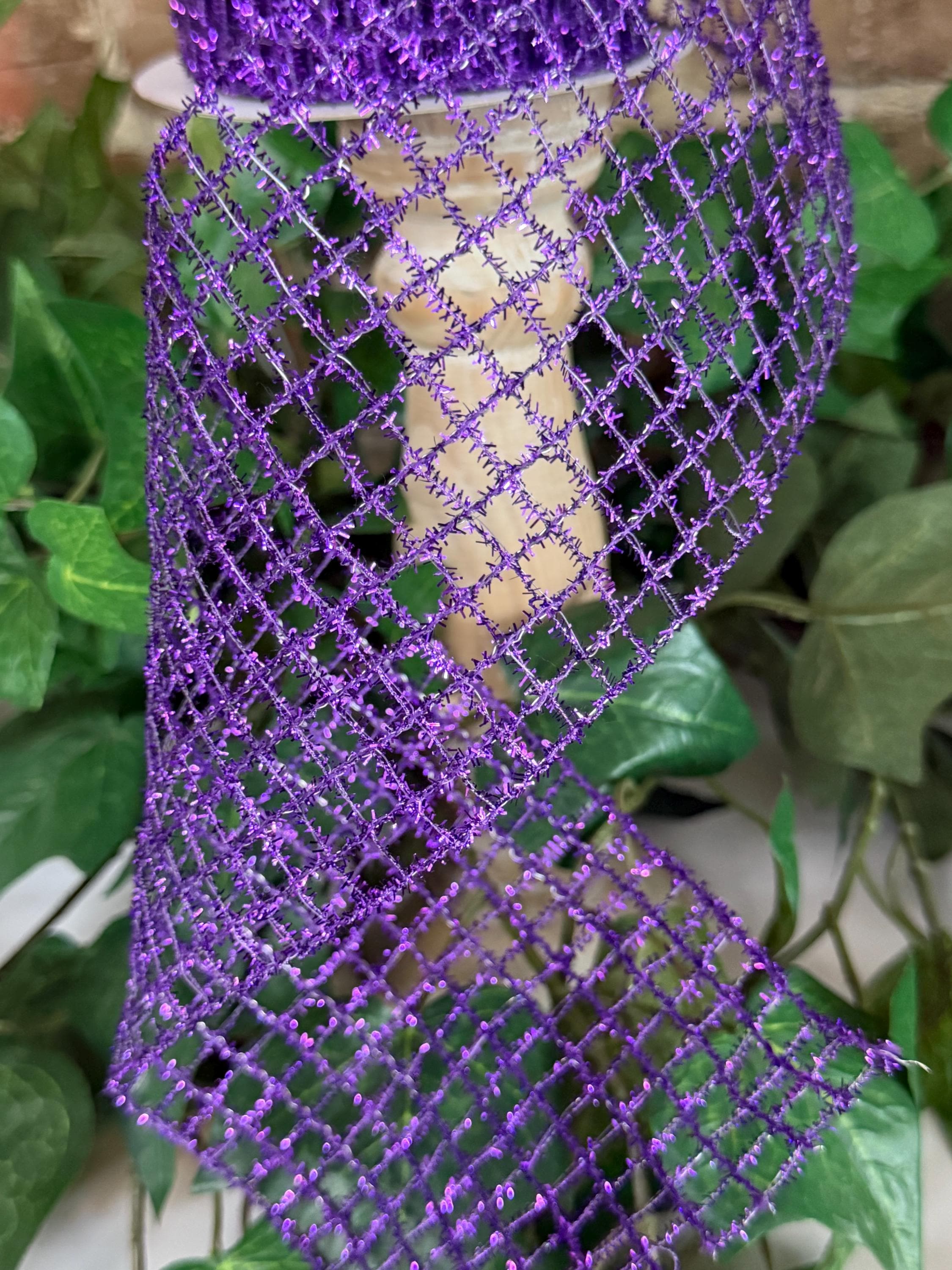 Tinsel Mesh Purple Netting Ribbon, 4.25” X 10 Yds, Mardi Gras ...