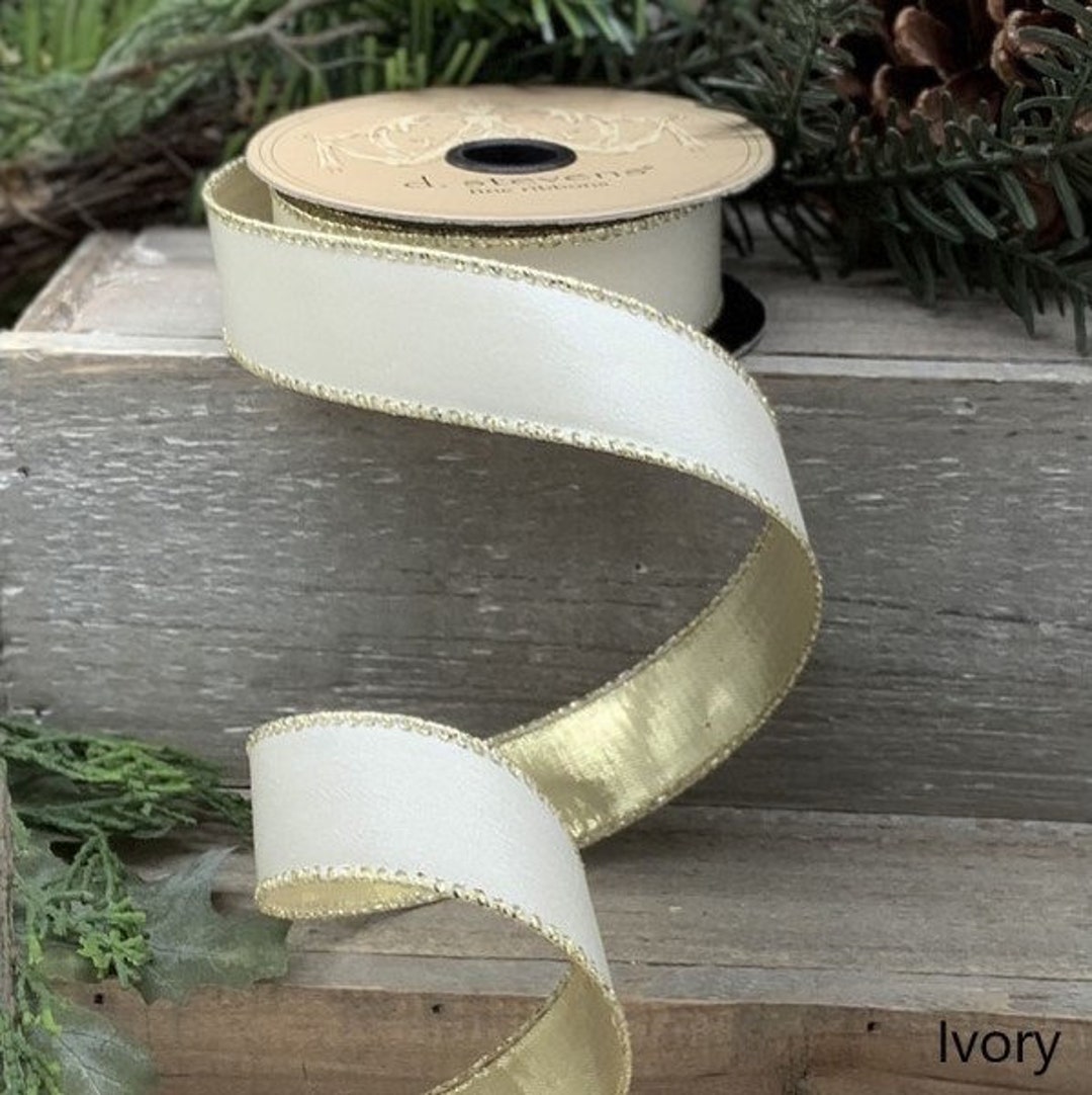 Ivory With Gold Backing Taffeta Wired Ribbon 1” X 10 Yds, Spring ...