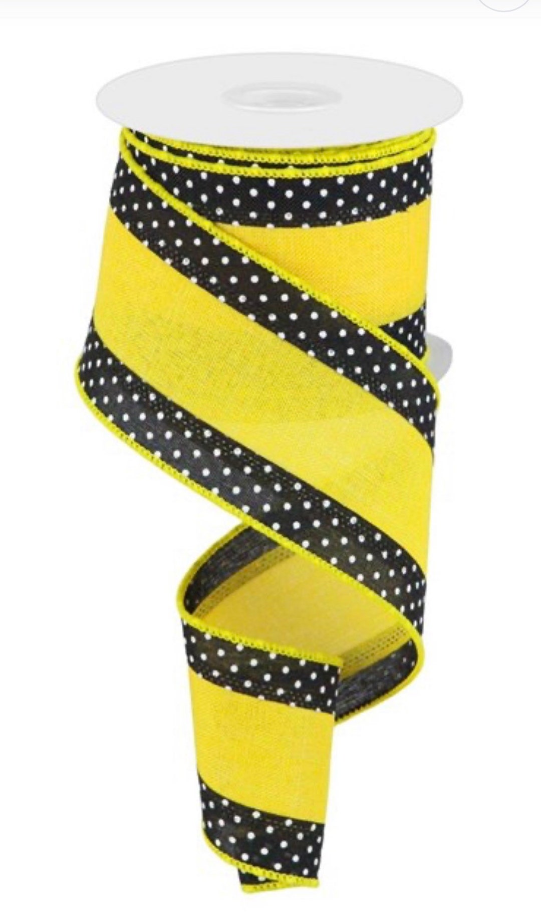 Yellow Burlap With Black Stripe and White Polka Dots Wired Ribbon 2.5 ...