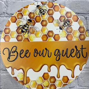 Bee Sign, "bee Our Guest", Metal Sign 12" Dia, Wreaths, Wreath ...
