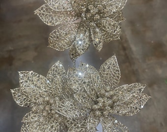 Champagne Salal Leaf Spray, Velvet W/ Glitter, 26", Winter Spray for ...