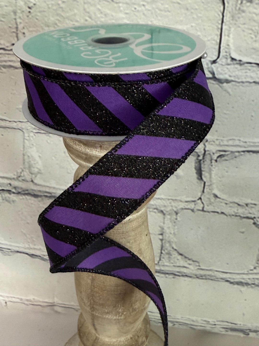 Purple and Black Diagonal Glitter Stripe Ribbon 7/8" X 10 Yards, Wired ...