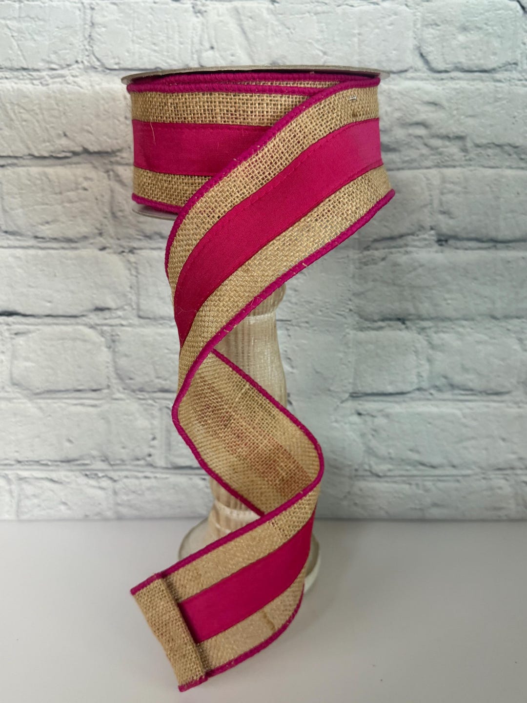 Burlap With Hot Pink Borders, Versatile Ribbon, Farrisilk Premium ...
