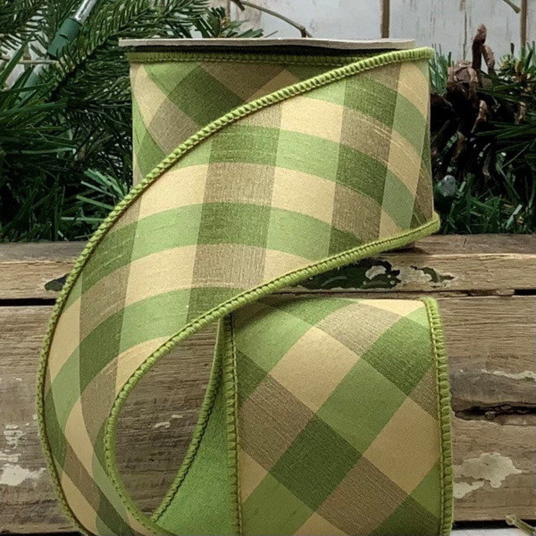 Olive and Gold Check Dupion Wired Ribbon 2.5 X 10 Yards, Aspen Creek ...