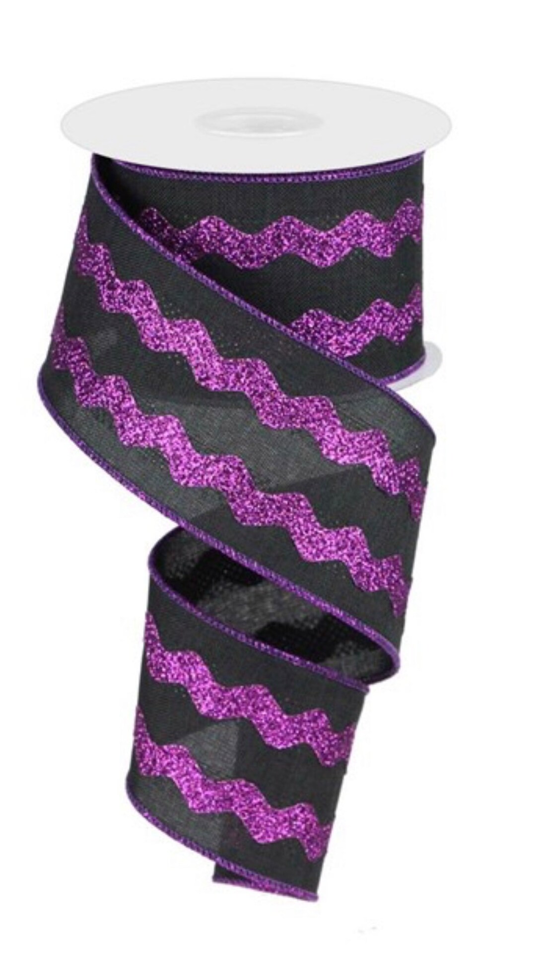 Black With Purple Glitter Ricrac 2.5” X 10 Yards, Ribbon for Wreaths ...