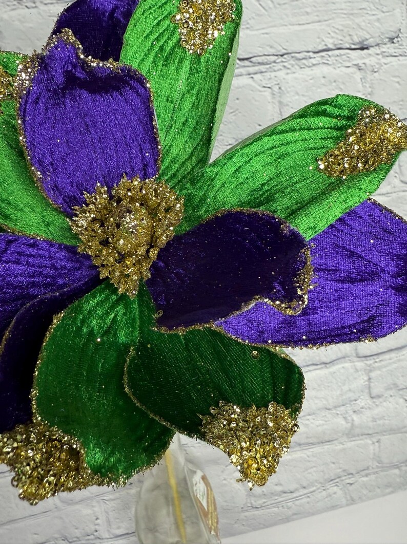 Mardi Gras Glittered Magnolia 9"dia, Mardi Gras for Wreaths ...