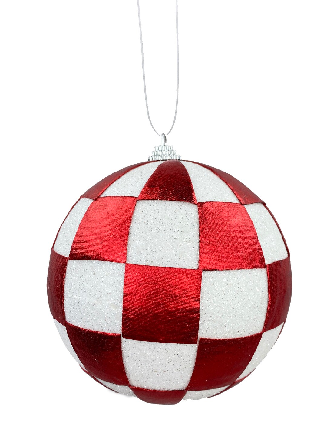 Ornament, Red and White Checker Ball, 4.5", Christmas Ornament, Wreath ...
