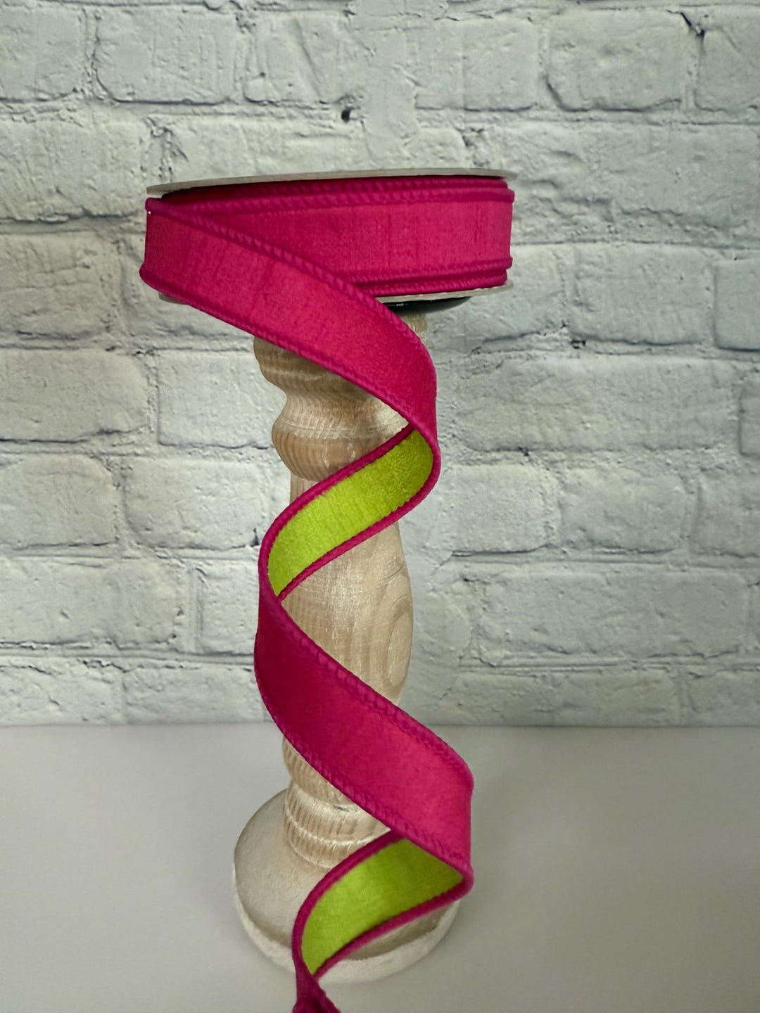 Hot Pink Lime Green Wired Ribbon 1”x10 Yds, Farrisilk Premium Designer ...