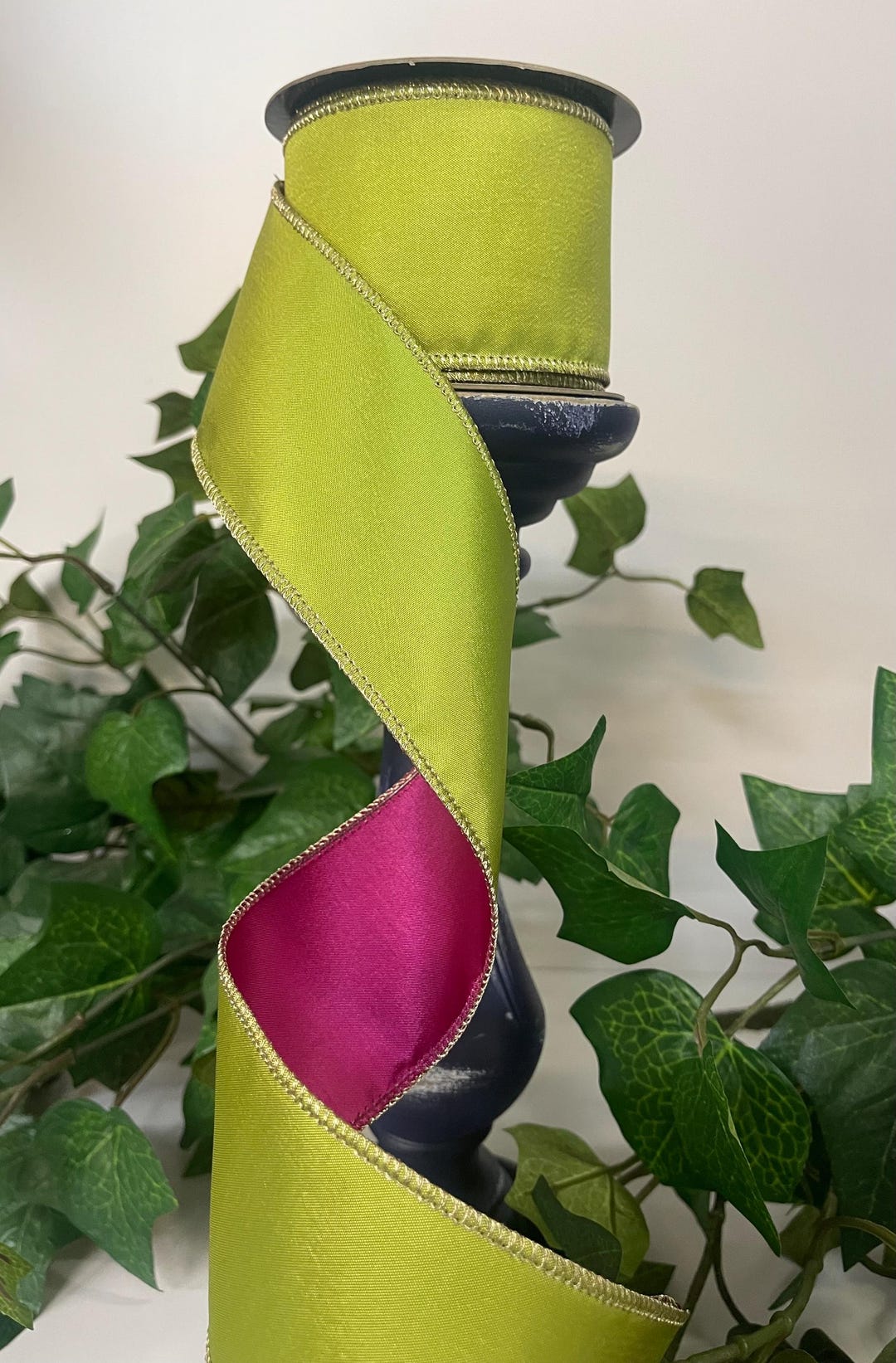 Apple Green and Hot Pink Double Side Taffeta Wired Ribbon 2.5” X 10 Yds ...