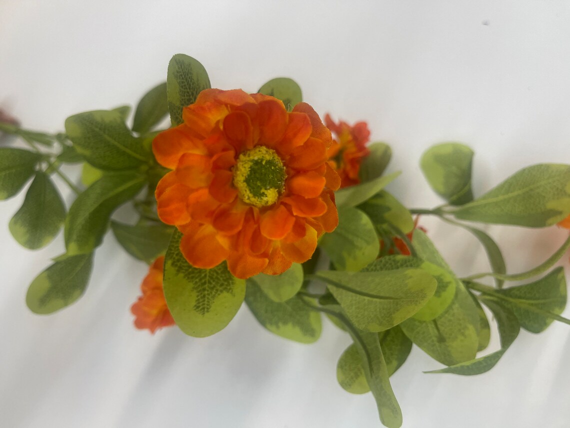Zinnia, Orange Button Zinnia Spray X 7, 34", Spring, Summer Wreath ...