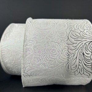 Embossed Ribbon, Glittered White Spring Floral, 4” X 10 Yards ...