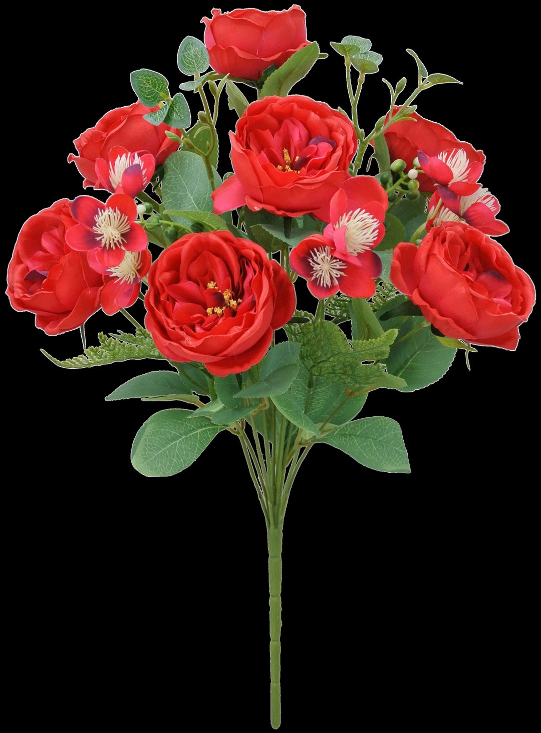 Red Cabbage Rose Bush X 12, 20”, Farmhouse Country Floral, Wreath ...