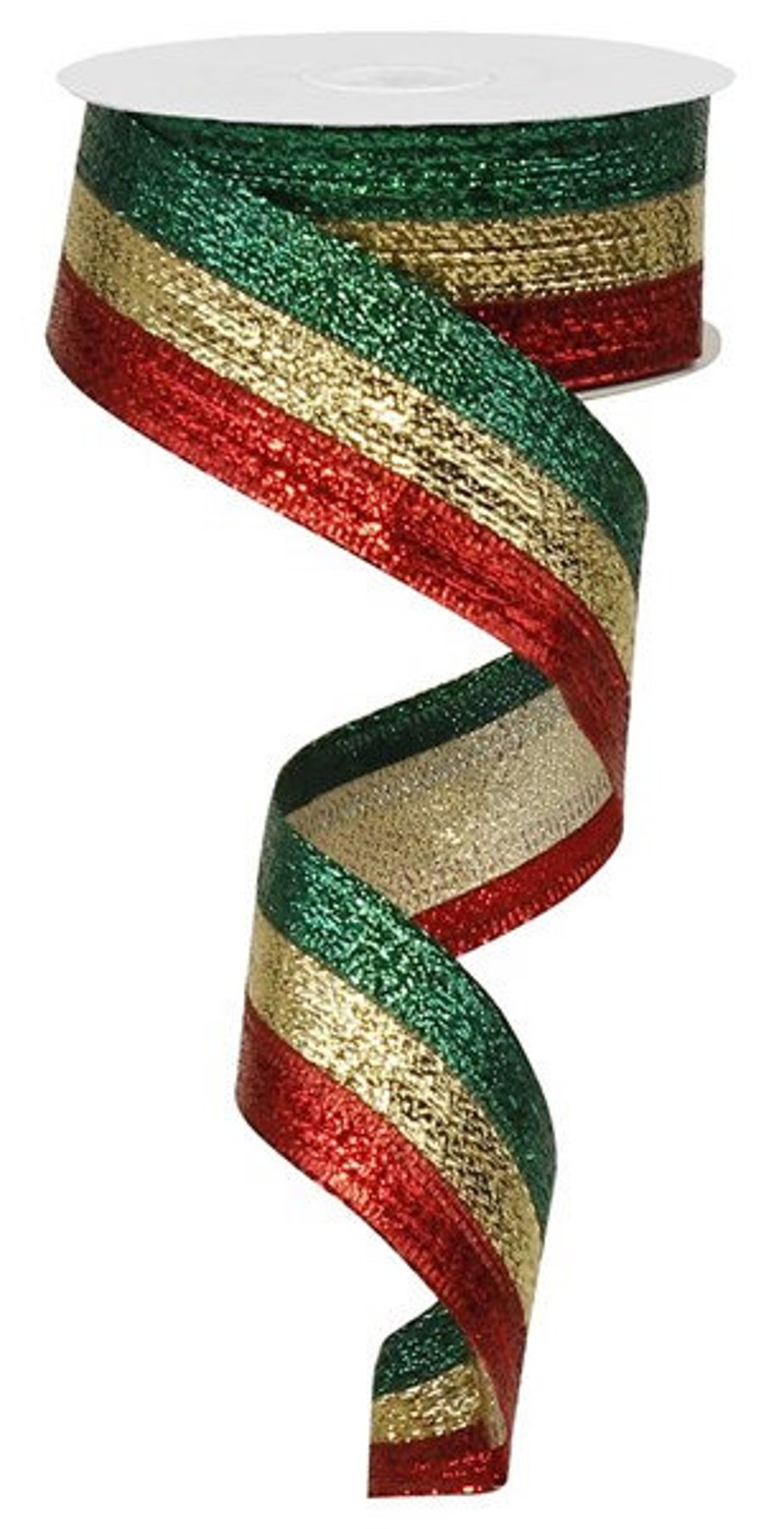 Red Gold Green Metallic 3-in-1 1.5 X 10 Yds Wired Ribbon for Wreaths ...