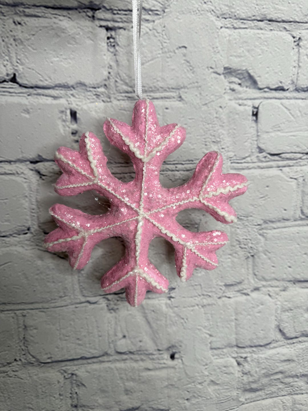 Pink Glittered Snowflake Ornament, 7" Dia, Candy Christmas Tree Decor ...