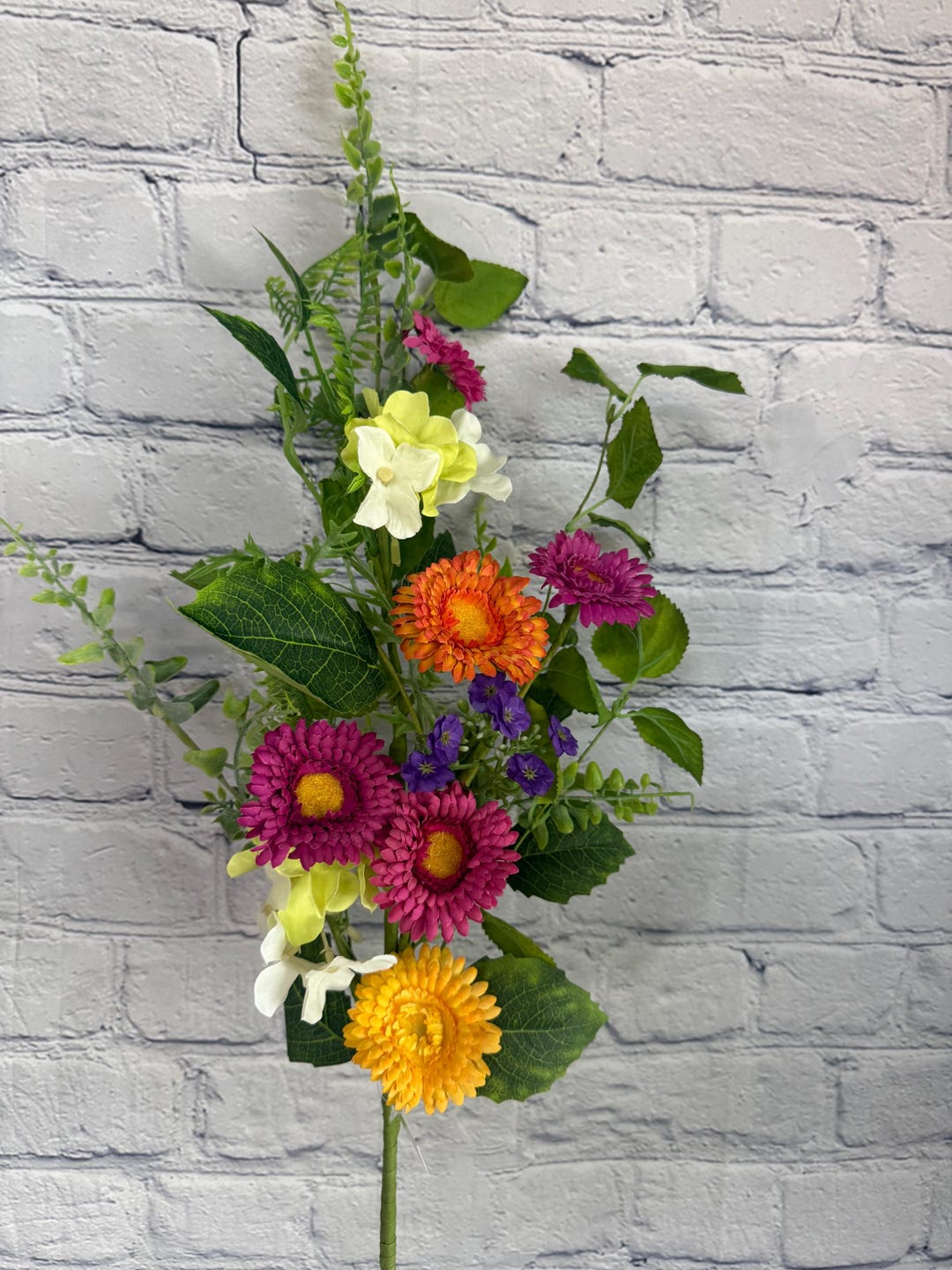 Hydrangea and Aster Spray 39”, Green, Pink, Yellow, Orange Filler ...