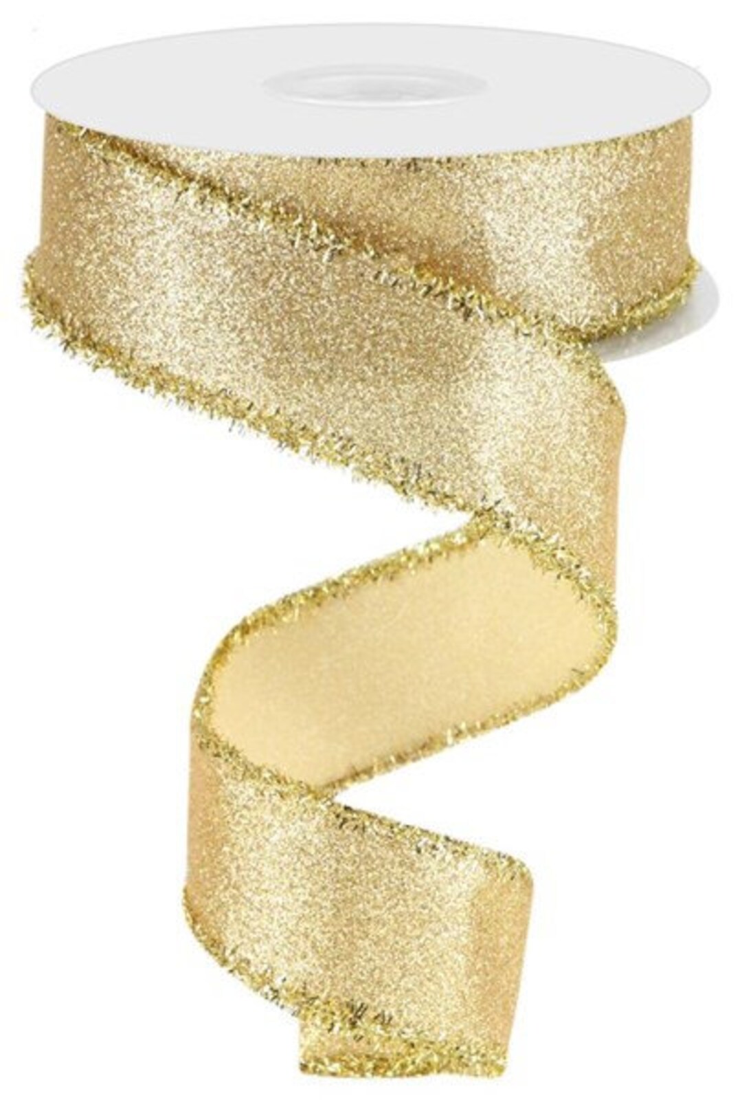 Gold Shimmer Glitter Tinsel Wired Ribbon 1.5 X 10 Yards, Ribbon for ...