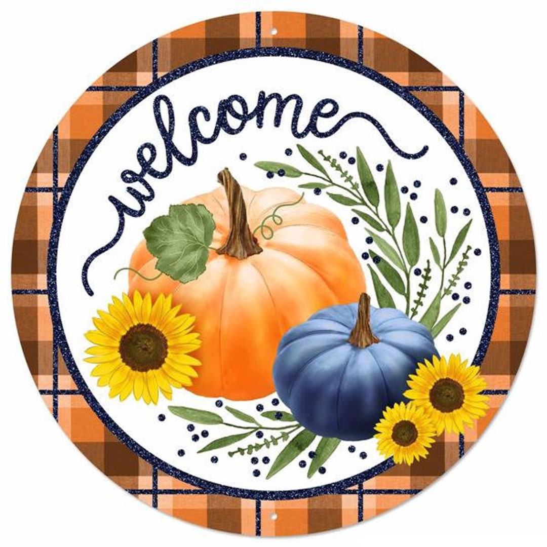Fall Welcome Sign, 12" Dia Metal Fall Signs, Wreaths, Wreath ...