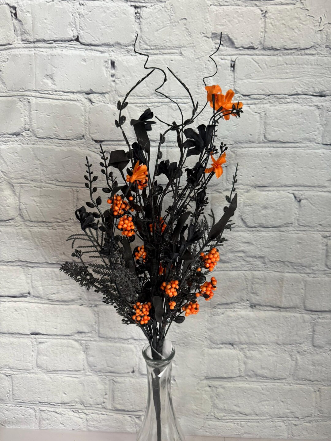 Halloween Mixed Orange Spray With Berries, Twigs and Greenery Filler ...