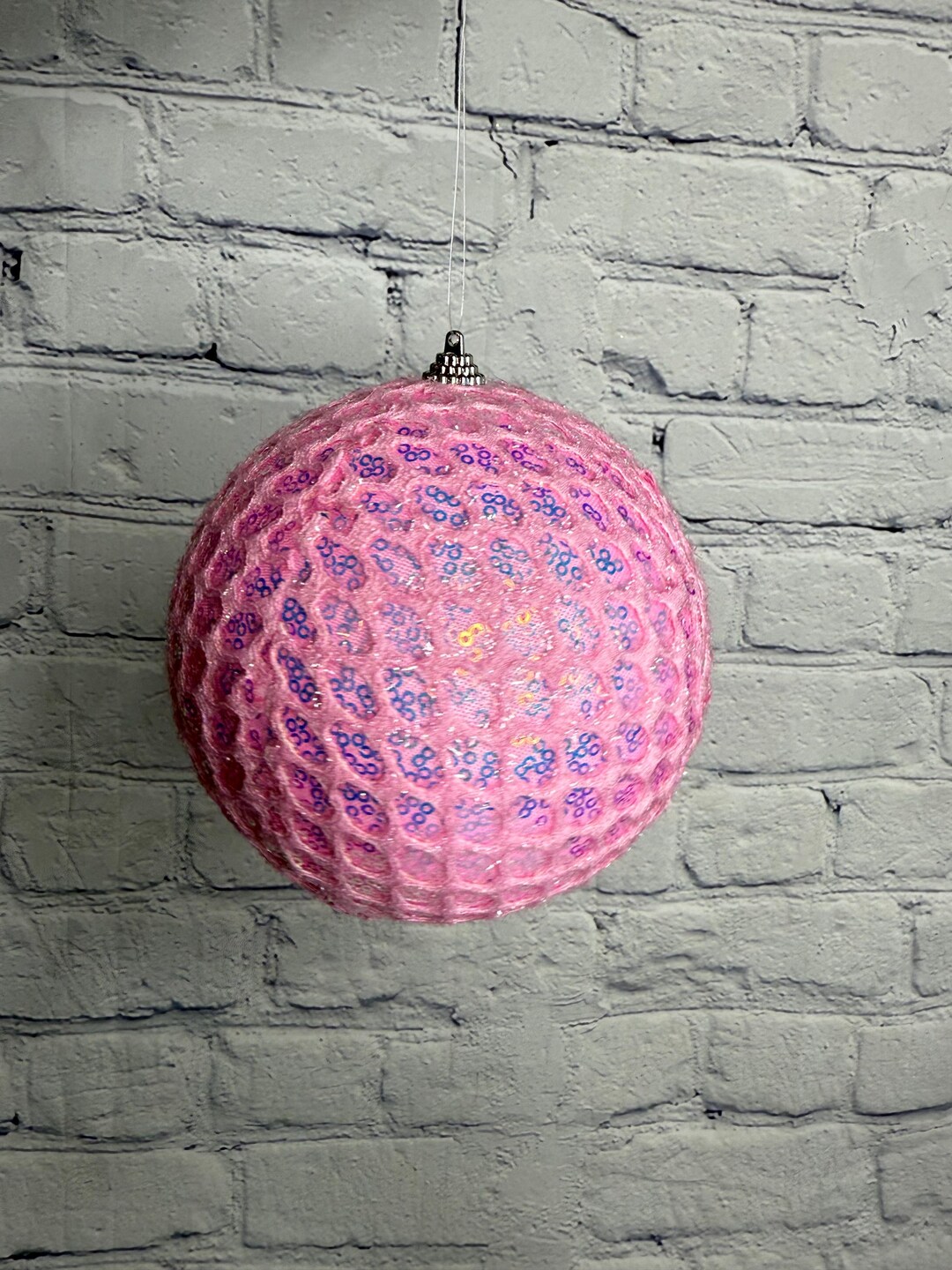 Pink Sequin Mesh Ball Ornament, 6 in Dia, Candy Christmas & Valentine’s ...