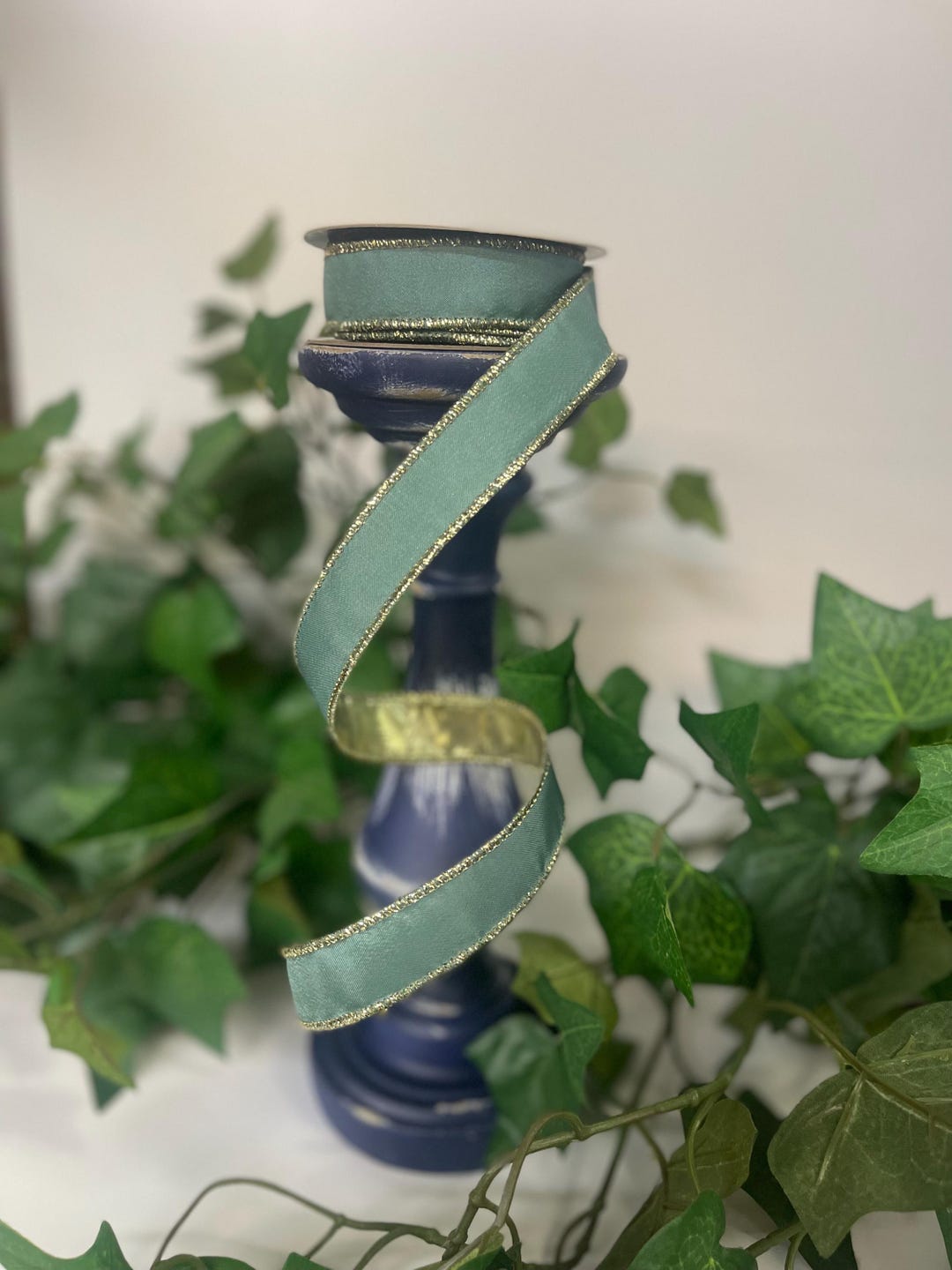 Celadon With Gold Backing Taffeta Wired Ribbon 1” X 10 Yds, Spring ...