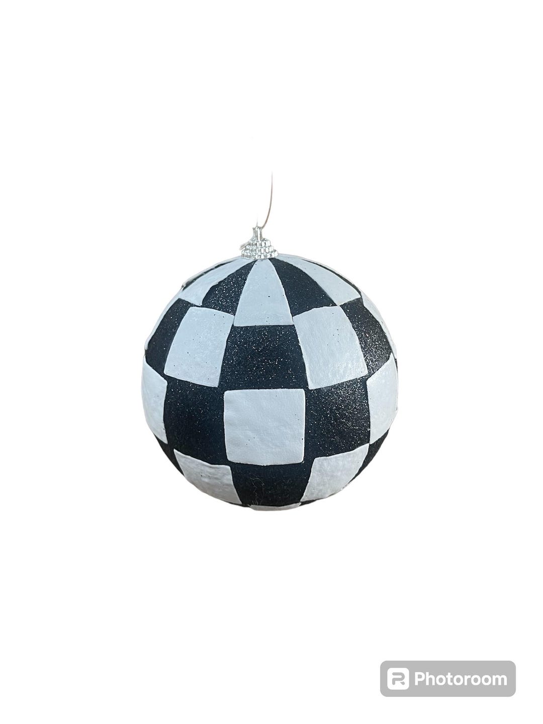 Black and White Checkered Ball 4.5" Ornament, Shatterproof Christmas or ...
