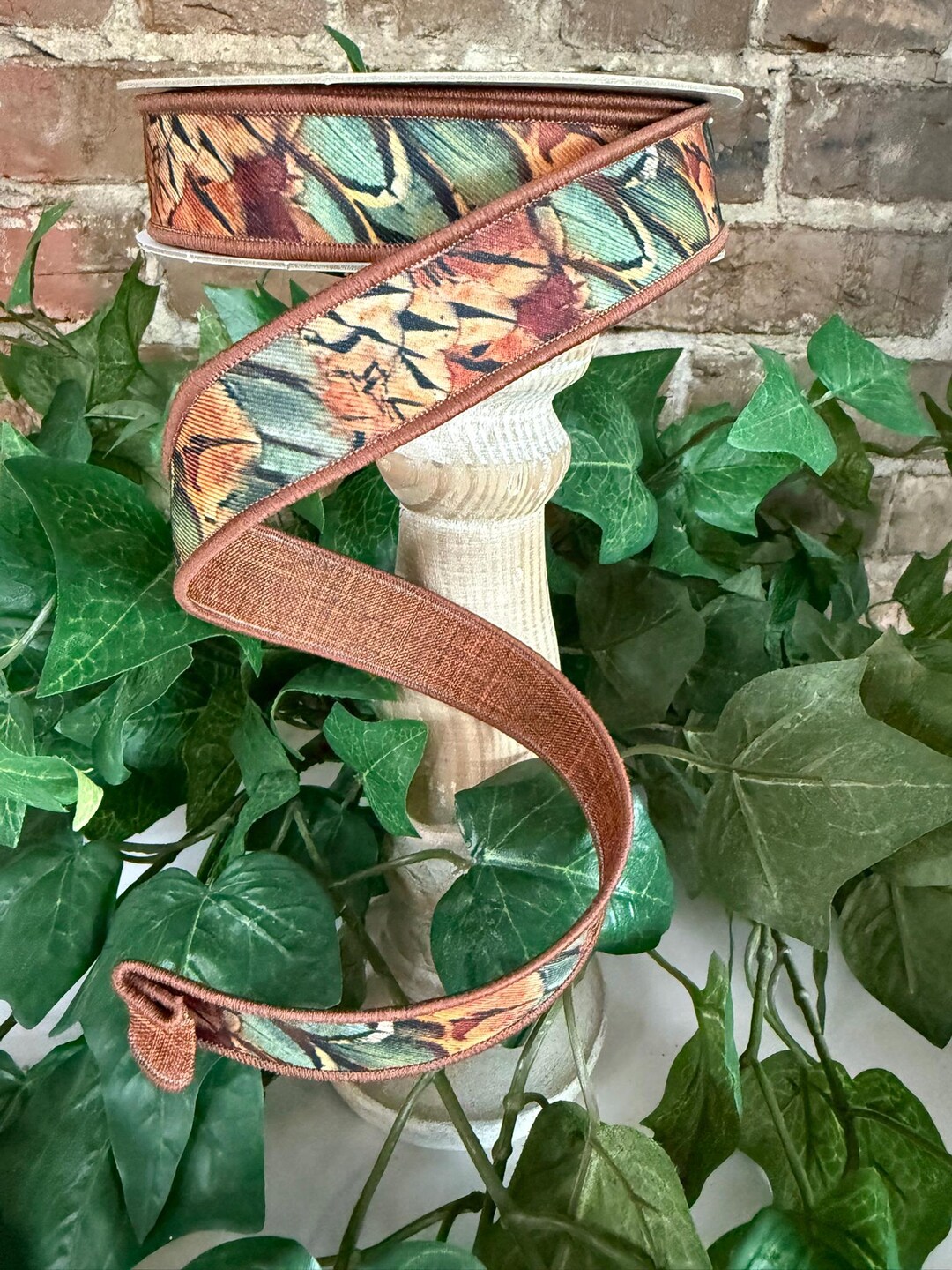 Faux Pheasant Feathers Ribbon, 7/8" X 10 Yd Fused With Rust Backing ...