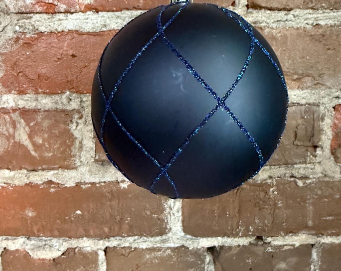 Ornament, Midnight Blue Matte Glitter Swirl Ball 4", Christmas Ornament ...