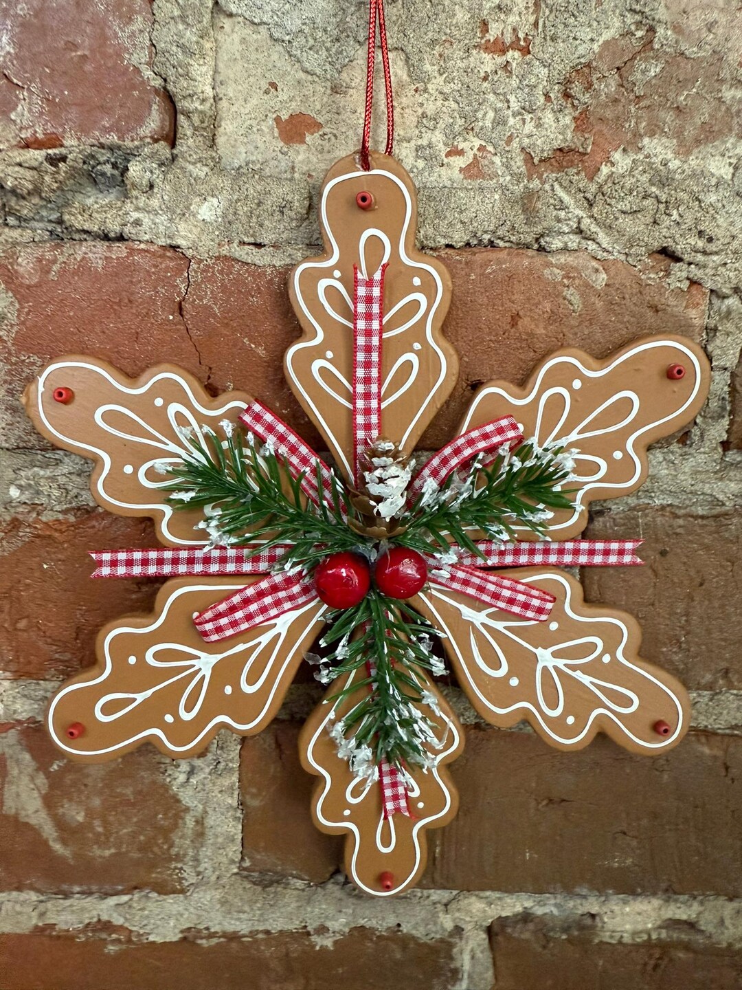 Gingerbread Snowflake Ornament 8", Perfect for Wreaths, Centerpieces ...